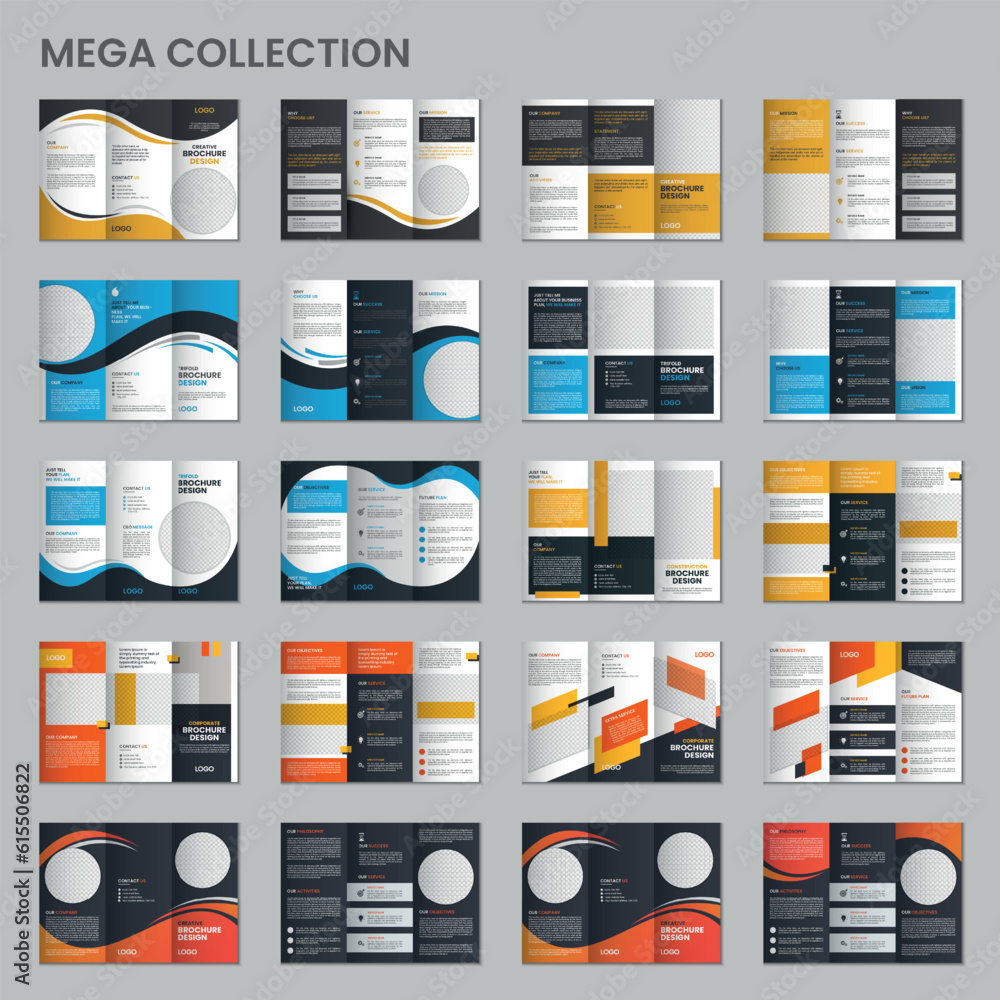 Vetor Mega pack colorful geometric trifold Brochure template, mega ...