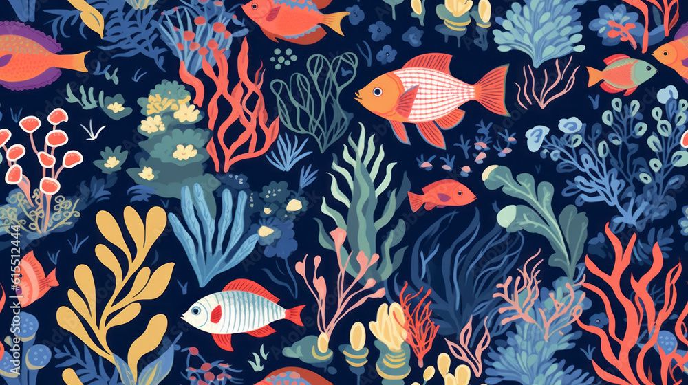 Seamless pattern background of underwater ecosystems and marine life ...