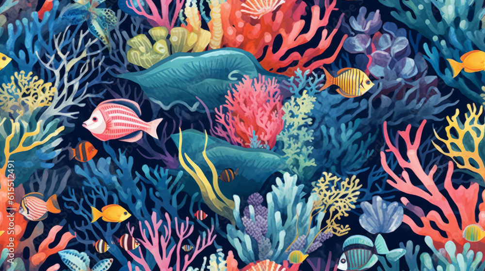 Seamless pattern background of underwater ecosystems and marine life ...