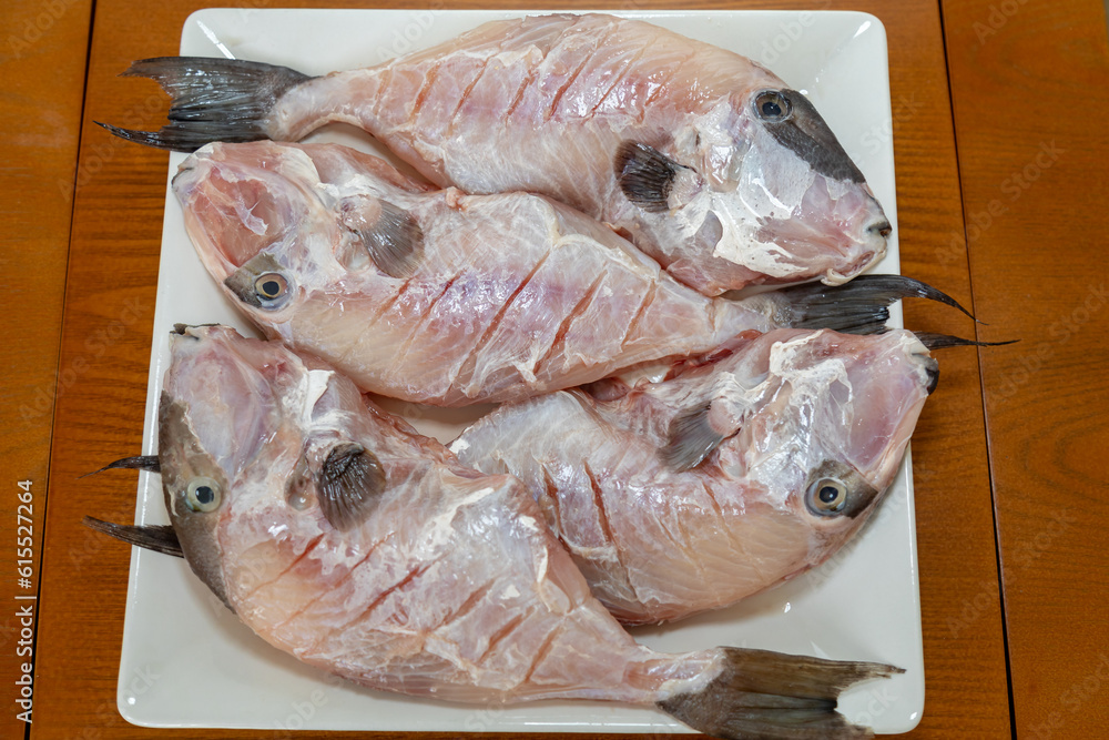 Stock-Foto „Clean and seasoned Peroá fish (Balistes capriscus ...