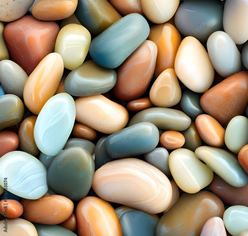 Beautiful beach mixed stones background with varied light colors and ...