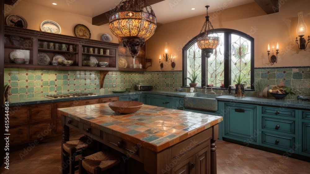 Interior design of Kitchen in Mediterranean style, Terra cotta tile ...