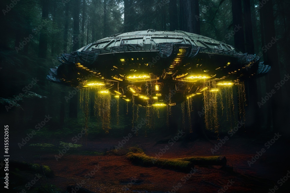 Vintage realistic illustration with alien ship on light background for ...
