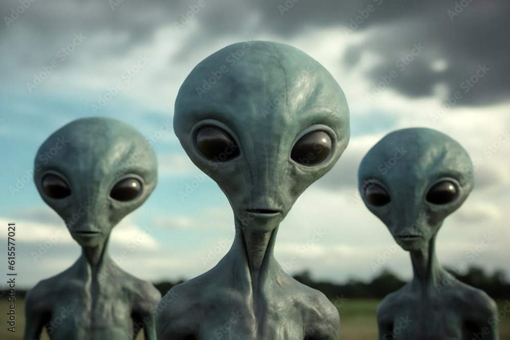 Aliens or little green men portrait which are extra-terrestrial ...