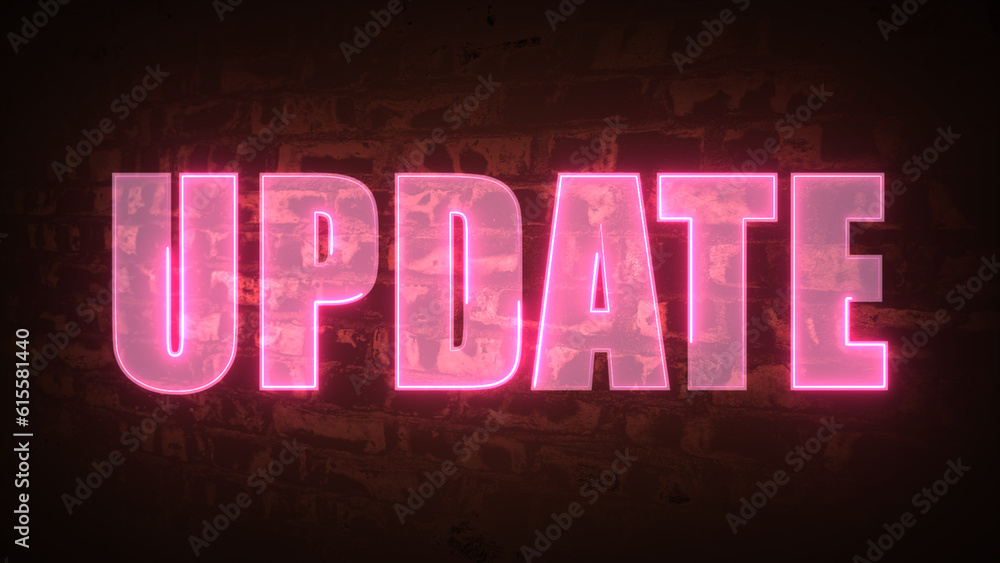 Neon light text update on brick wall background motion animation ...