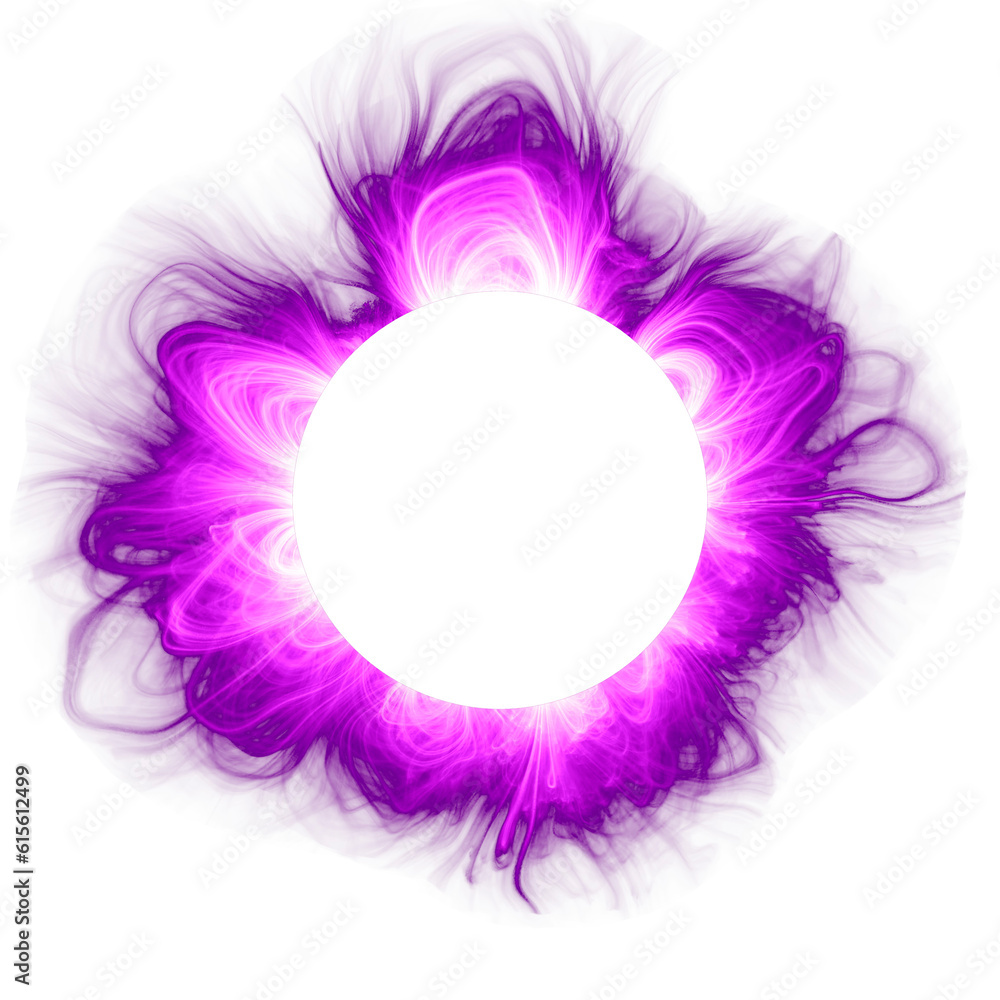 Purple neon glowing glare circle with rays. Magical fire light effect ...