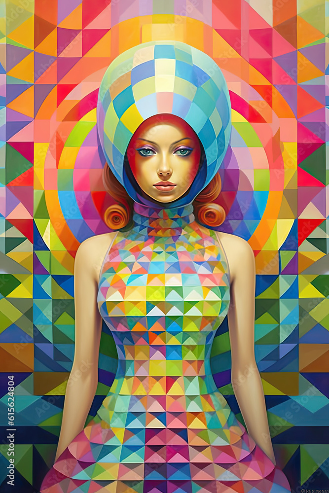 dibujo de mujer con figuras geometricas de colores. ilustracion de ia ...