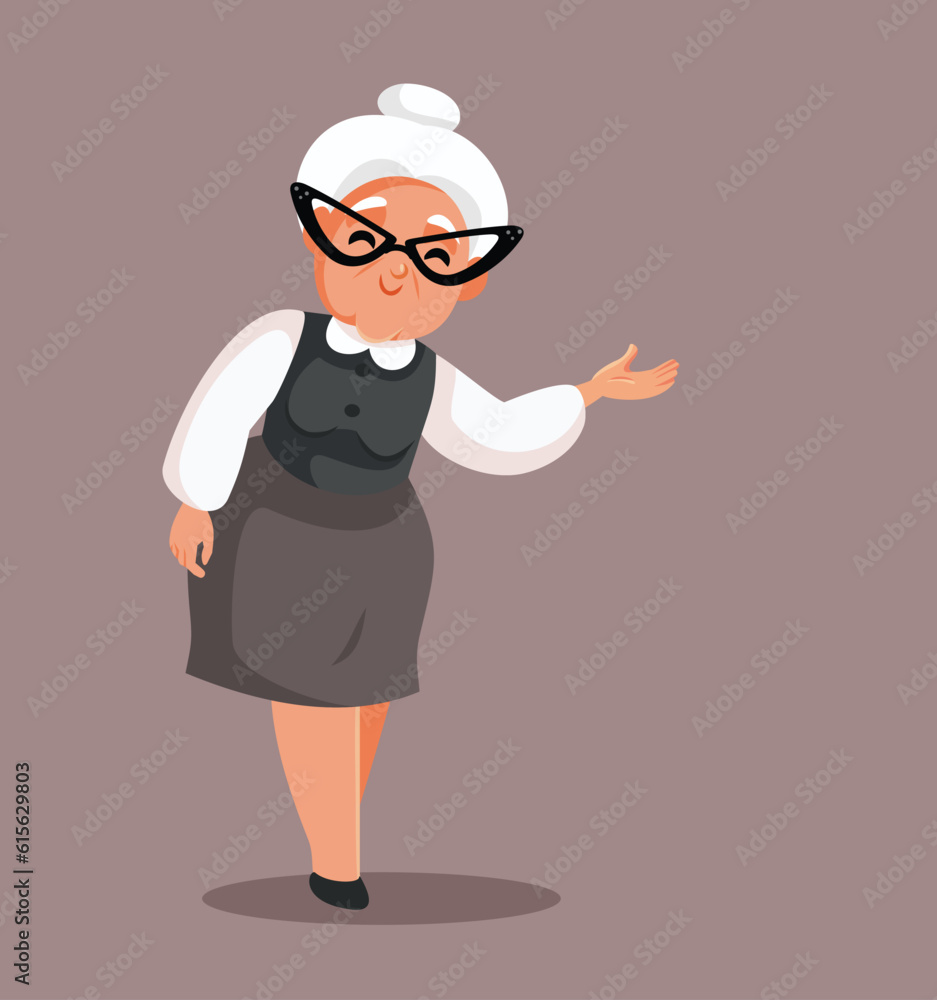 Older Woman Making a Presentation Gesture Vector Cartoon Illustration ...