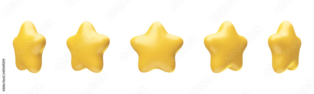 Set of rotating golden trophy metallic stars from different angles. Glossy yellow trophy stars ...