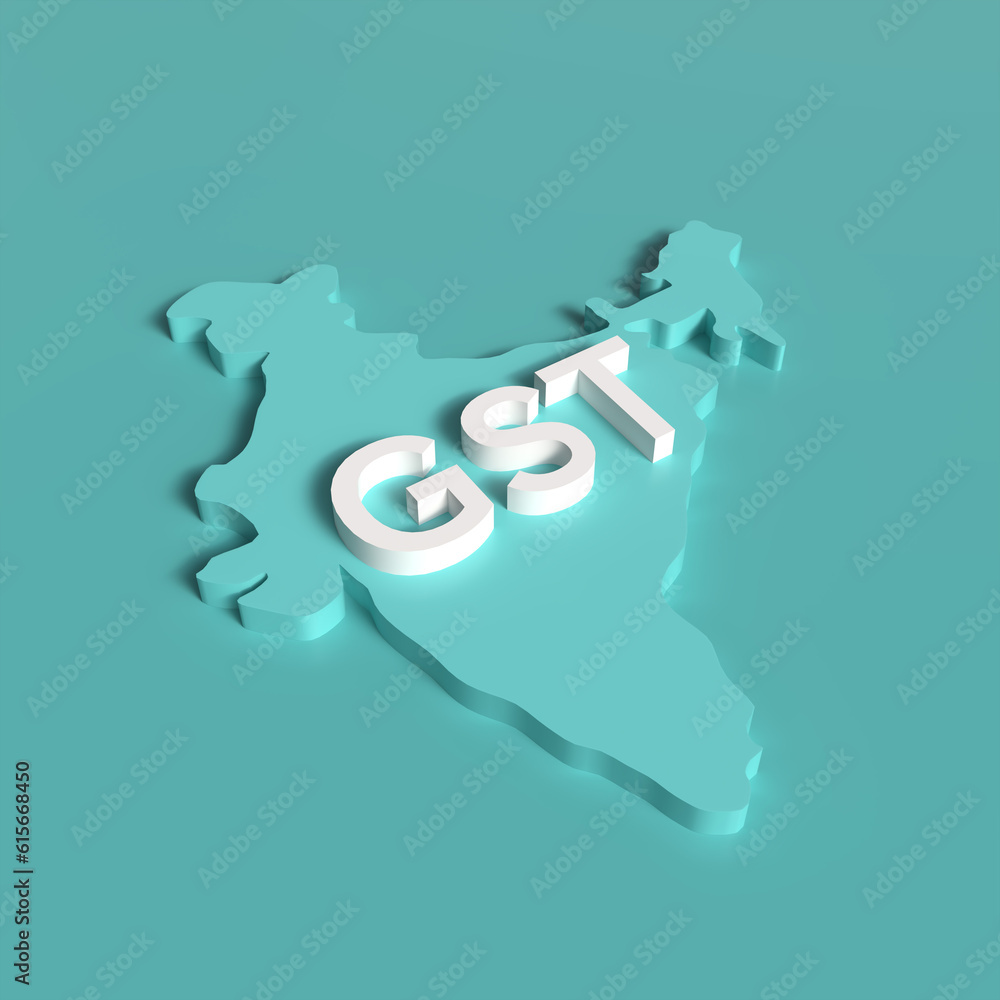 Illustration Stock Goods and Service Tax (GST) Text India Map 3D Shape ...