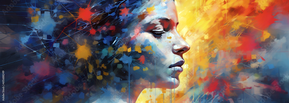 woman profile on abstract colorful background subconscious concept ...