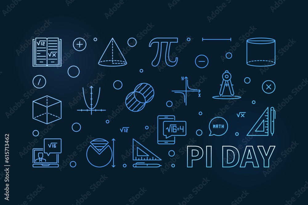 Pi Day Mathematical Constant concept vector outline horizontal blue ...