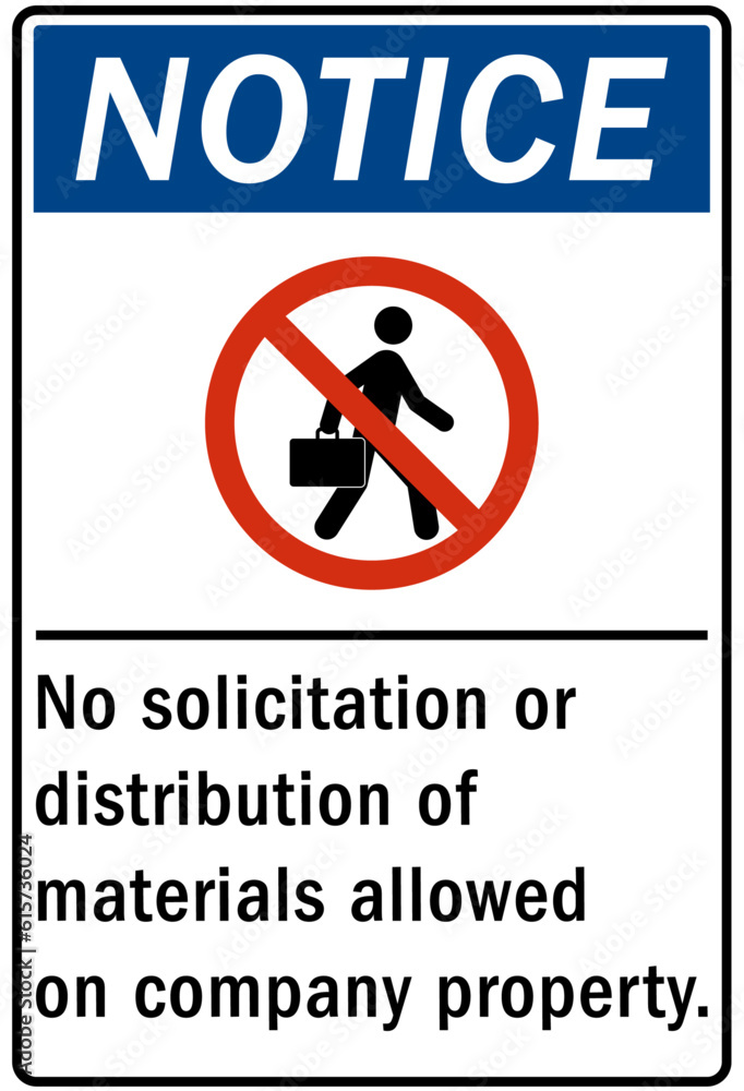 No soliciting warning sign and labels no solicitation or distribution ...