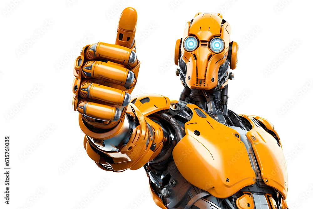 A robot, cyber giving thumbs up isolated on white and transparent ...
