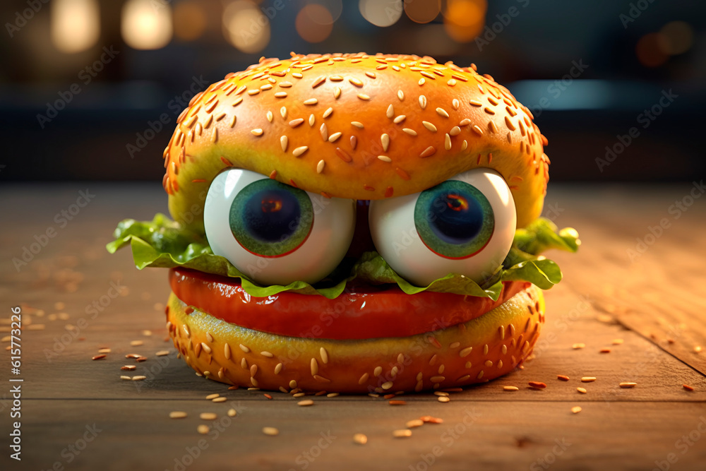 Ilustración de Stock Cartoon burger. Generative AI. Burger day. Cute ...