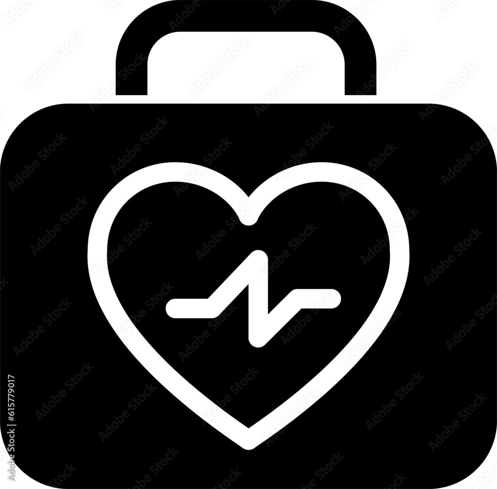 Resuscitation medical kit black glyph icon. Emergency equipment. First ...
