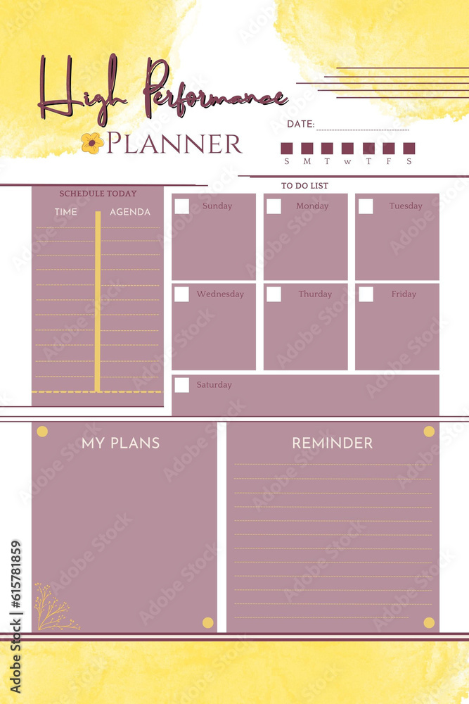 High performance planner digital printable blank template insert Stock Photo | Adobe Stock