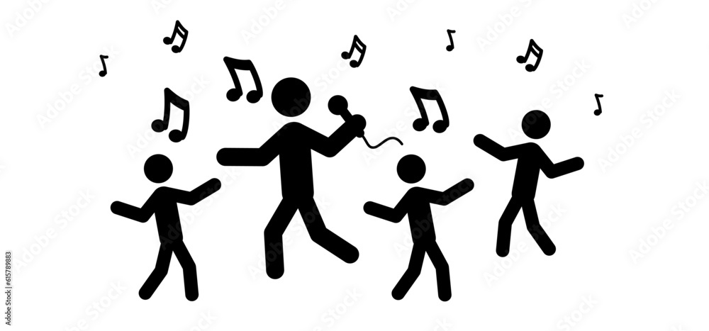 Cartoon dancing couple. Jump, spring, dance and happy stickman people ...