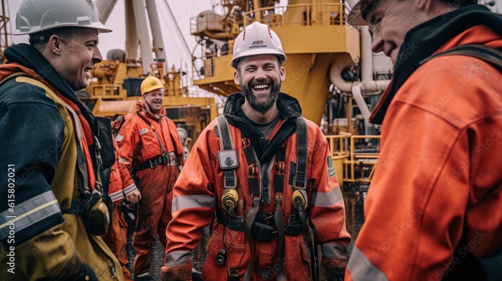 Generative AI group of offshore oil rig worker wearing personal ...