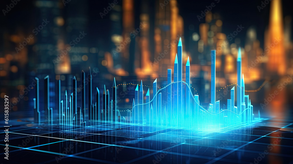 Infographic with graph and chart on abstract 3d background, isometric ...