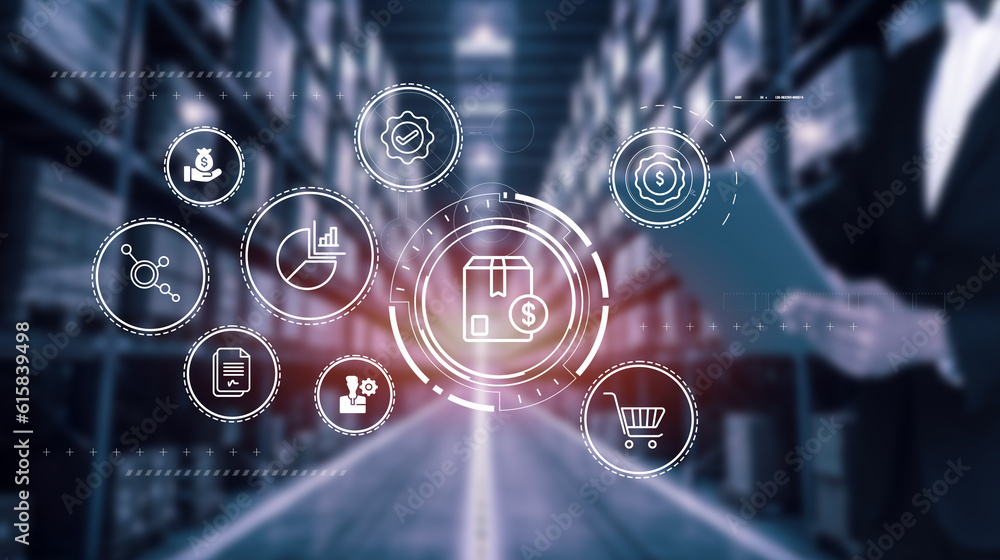 Procurement management concept: man with smart tablet sourcing and ...