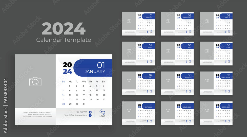 Calendar template for 2024 year. Calendar 2024 planner corporate ...