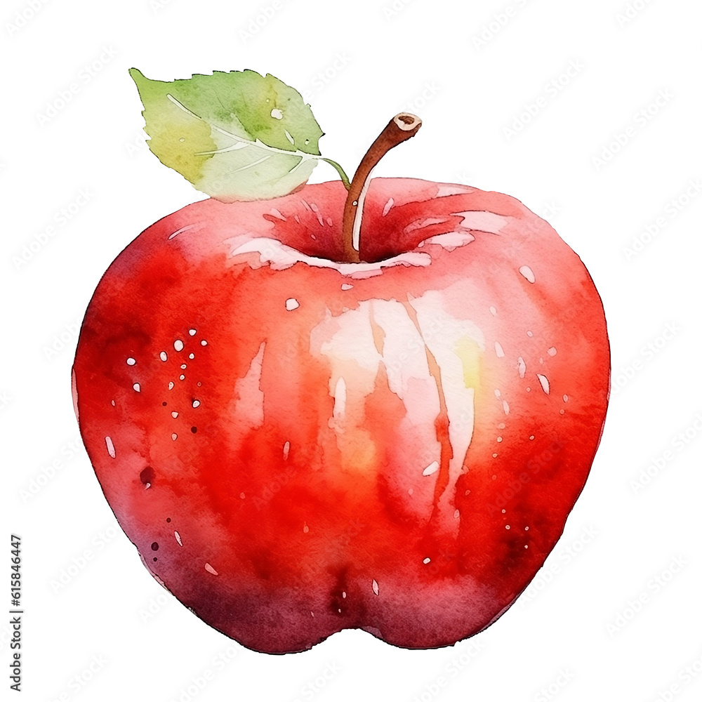 Water color red apple clipart png no background Stock Illustration ...