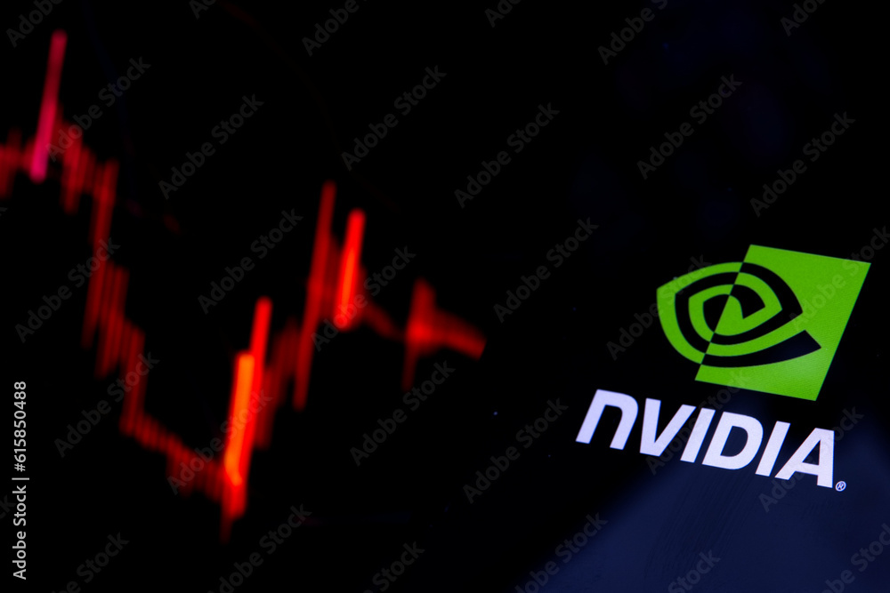 Nvidia investment lost trading concept. Nvidia company logo on screen ...