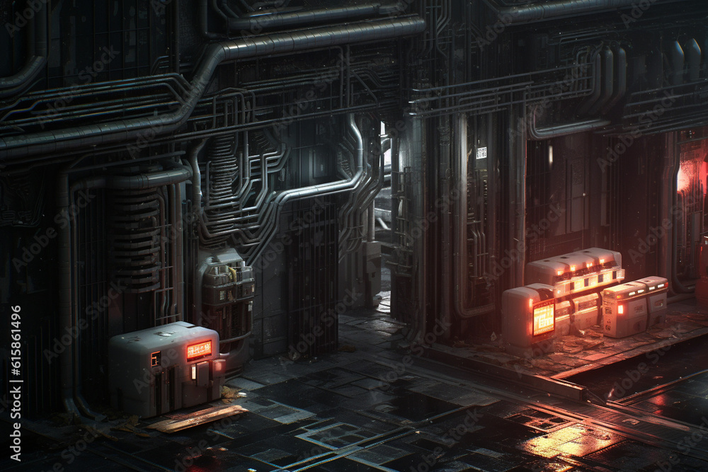 Illustration Stock Factory Industrial Robot Production Futuristic 3D Sci-fi Science Fiction ...