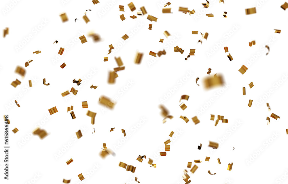 Glittery 3D golden confetti falling randomly. Transparent background ...