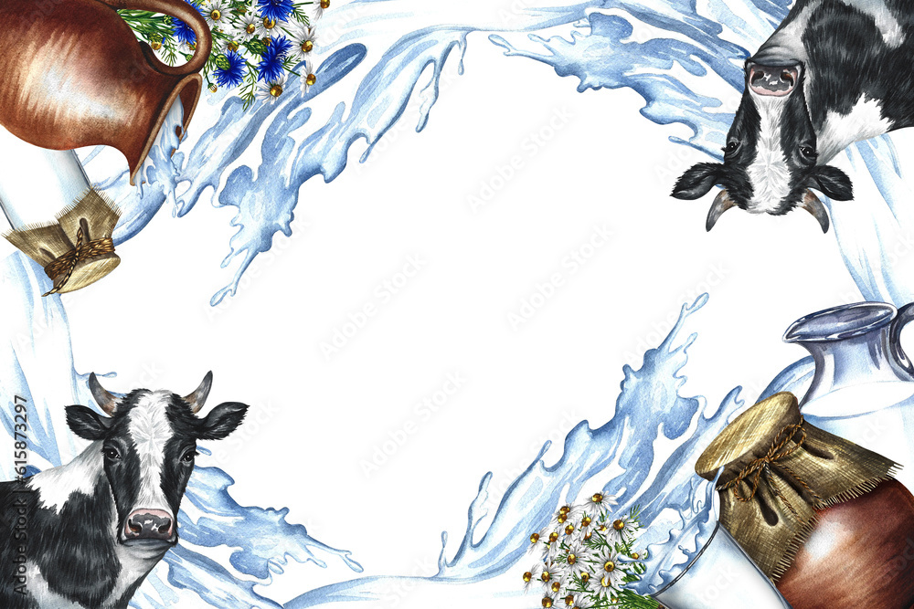 Illustrazione stock di Frame with dairy products in ceramic and ...