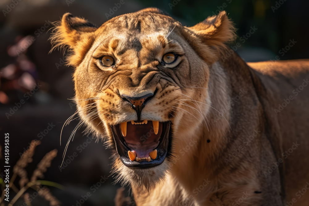Stock-Illustration „angry lioness showing her teeth with lowered ears ...