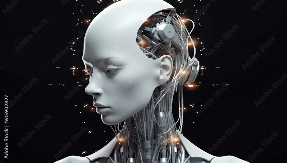 Female robot face, Artificial intelligence concept. Generative AI Stock ...