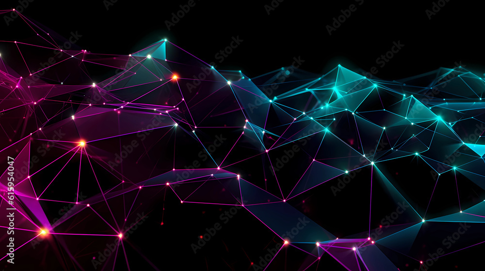 Plexus Neon Black Background Digital Desktop Wallpaper HD 4k Network ...