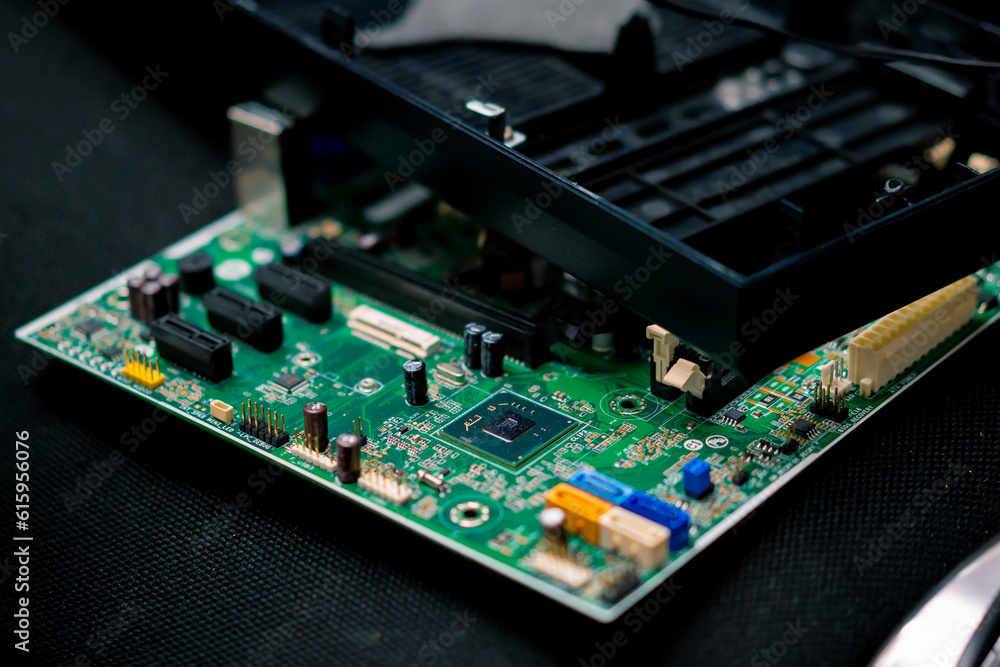 green Electronic system computer motherboard digital chip with ...