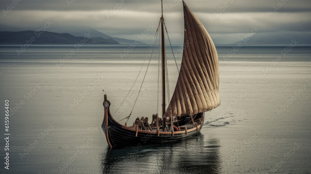 Viking sailboat on the sea created with Generative AI technology Stock ...