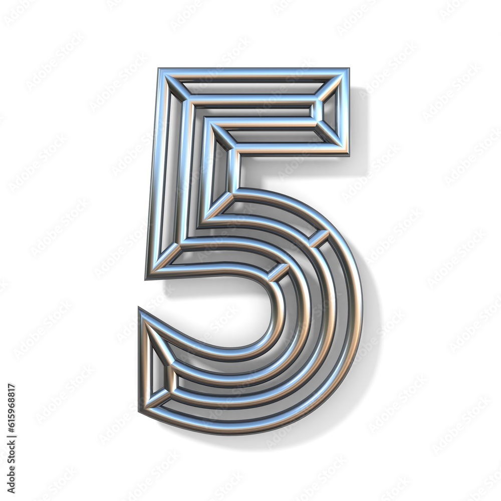 Wire outline font number 5 FIVE 3D rendering illustration isolated on ...