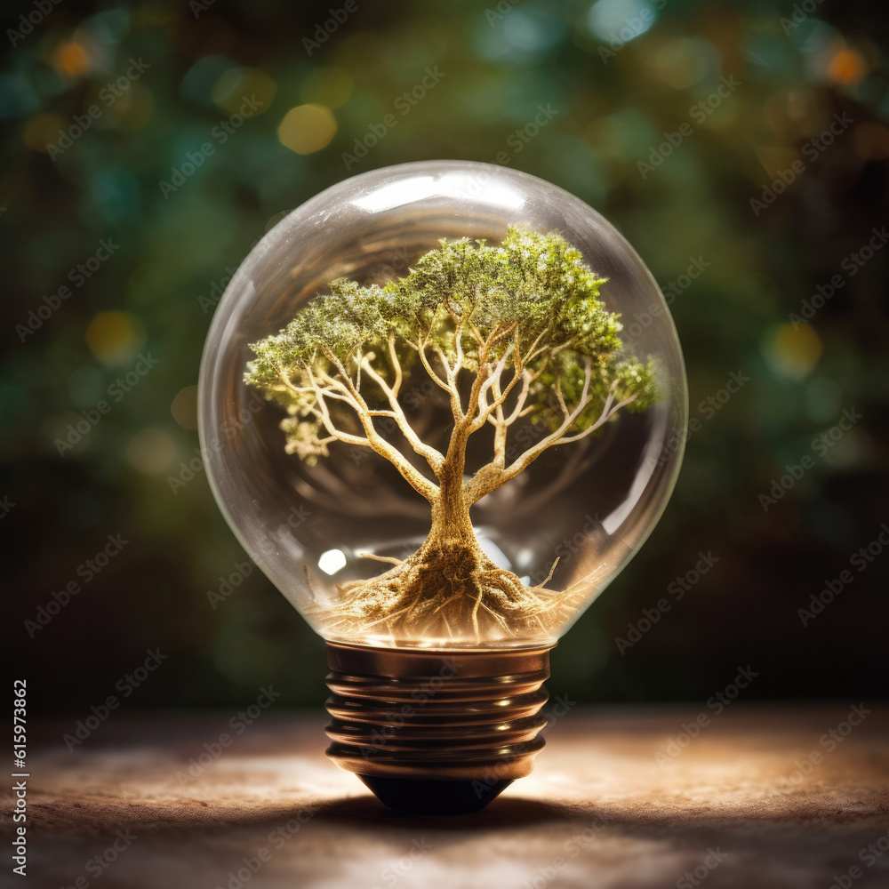 light bulb plant inside dark nature compositing green leaves recycled ...