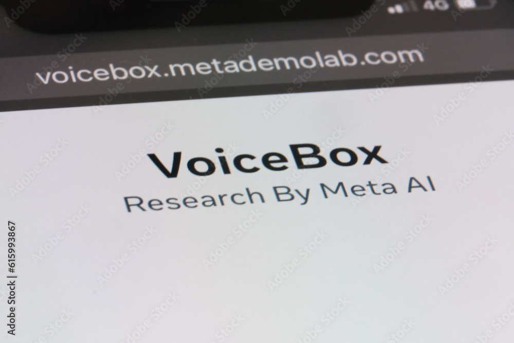 Shanghai,China-June 23rd 2023: Voicebox AI model logo on official website. Generative AI model ...