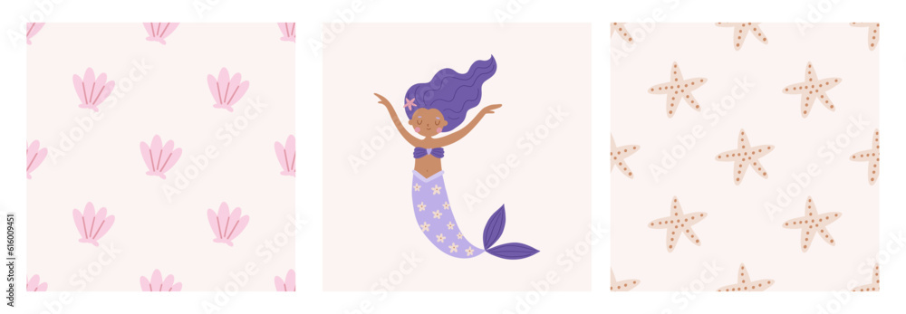 Cute cartoon magical mermaid. Adorable fairytale, mythological ...