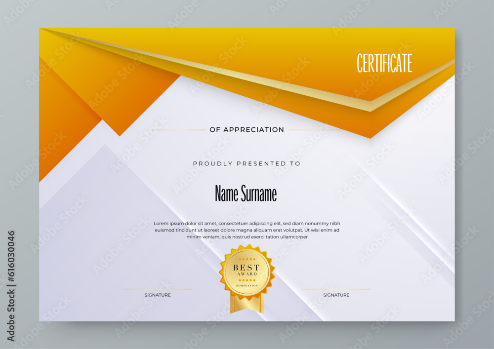 elegant orange and gold diploma certificate template. Use for print ...