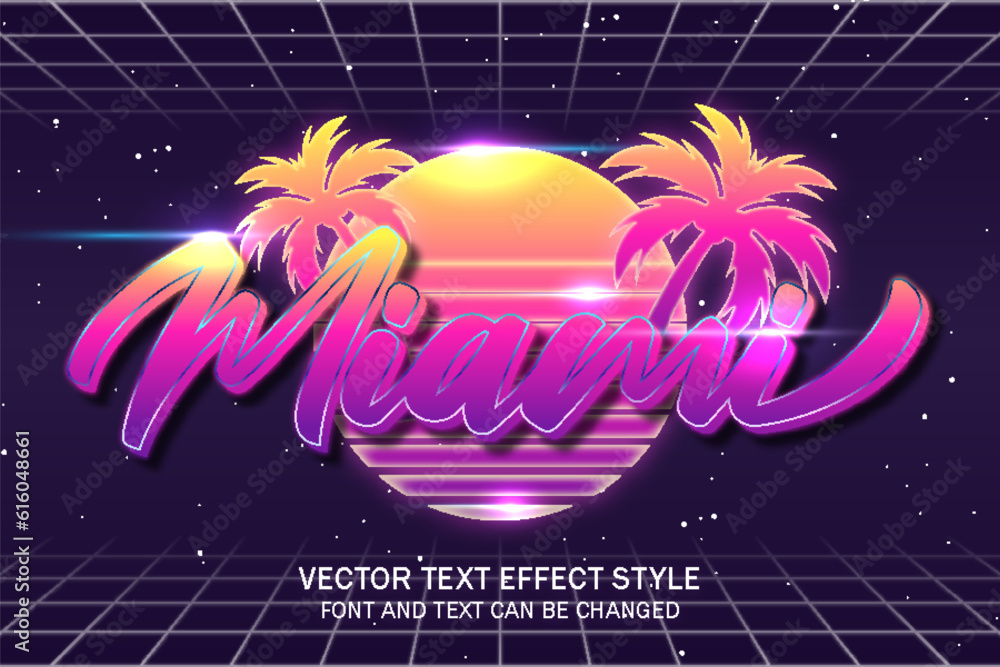 miami night retrowave synthwave typography editable text effect font ...