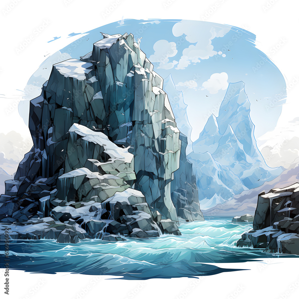 detailed 2D isometric view of iceberg, showcasing jagged edges ...