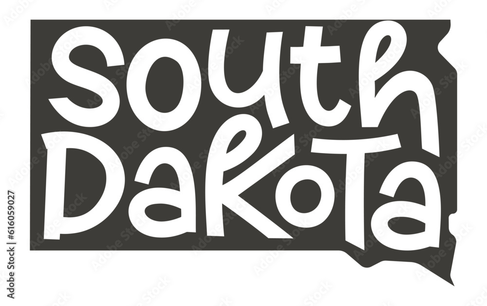 South Dakota. Vector silhouette state. South Dakota map with text ...