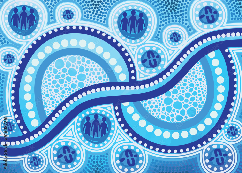Blue aboriginal dot art vector painting Stock Vector | Adobe Stock