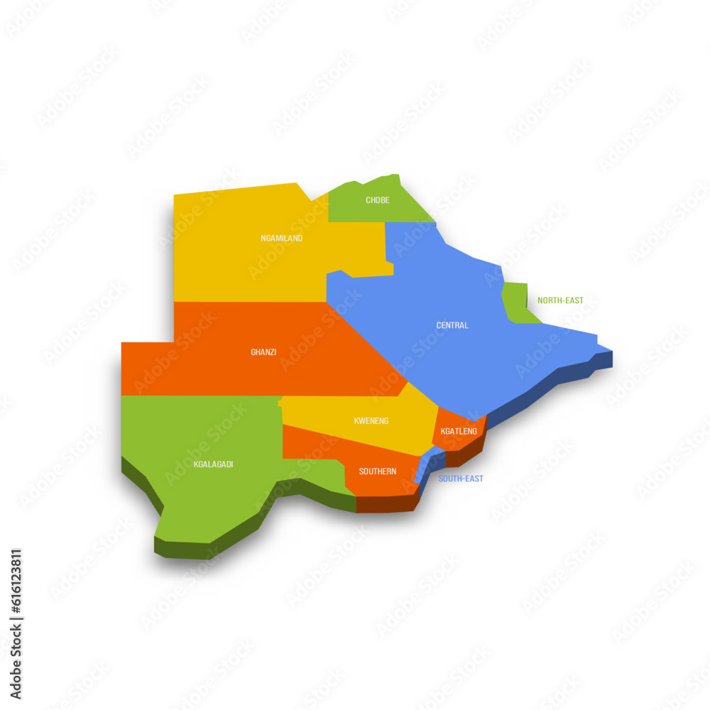 Botswana political map of administrative divisions - rural and urban ...