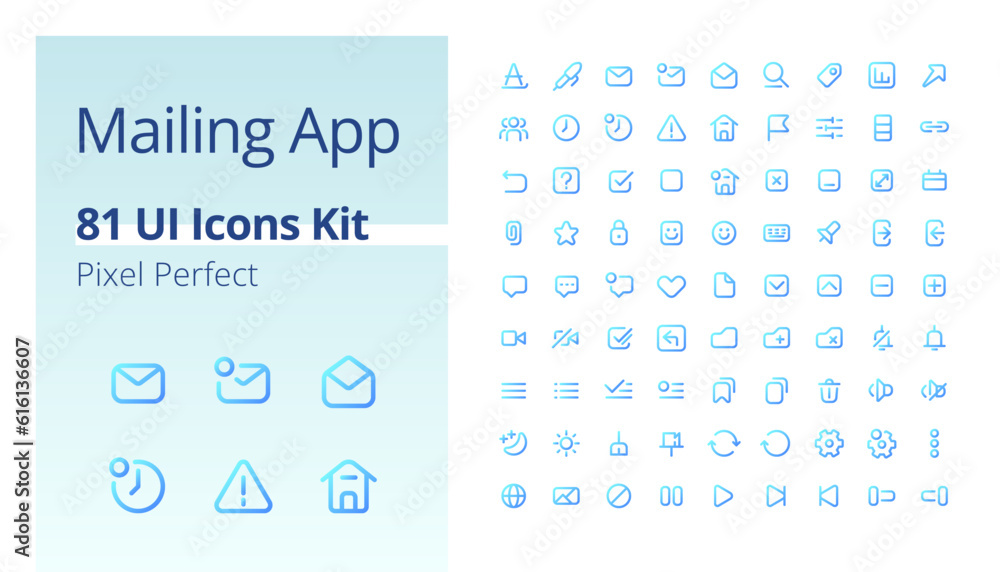 Mailing app pixel perfect gradient linear ui icons kit. Communication technology. Line contour ...