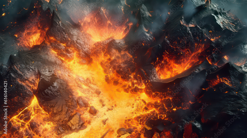 A gigantic earthquake shatters the ground and releases lava on a mining ...