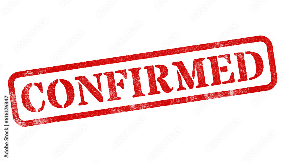 Confirmed red rubber stamp isolated on transparent background with ...