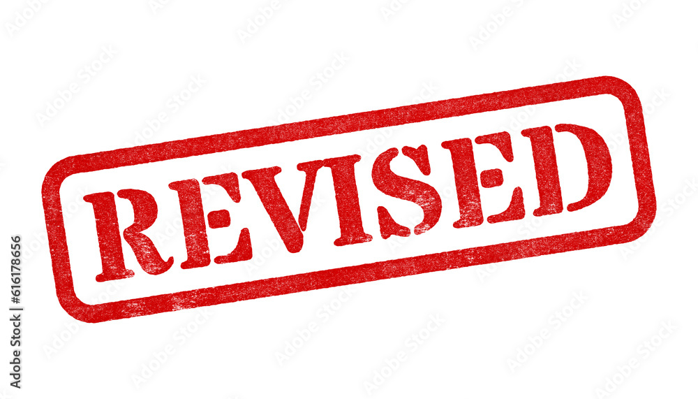 Revised red rubber stamp isolated on transparent background with ...